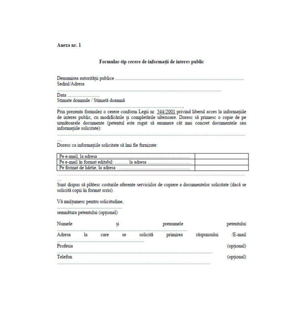 Modele de cereri / formulare tipizate - Monitorul Oficial al României