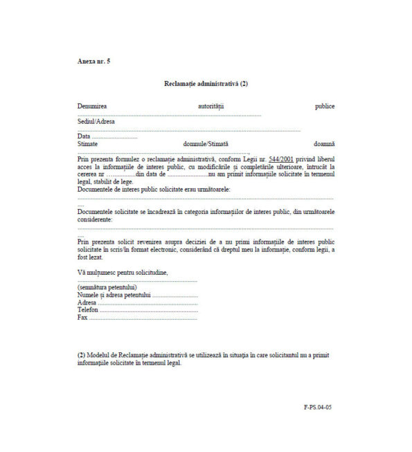 Modele de cereri / formulare tipizate - Monitorul Oficial al României